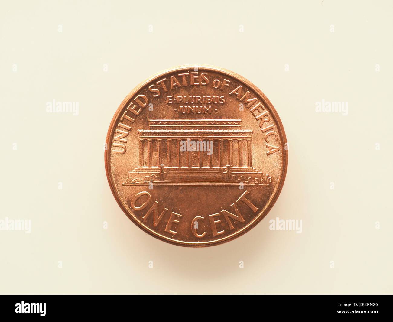1 cent coin, reverse showing Lincoln memorial, currency of the USA ...