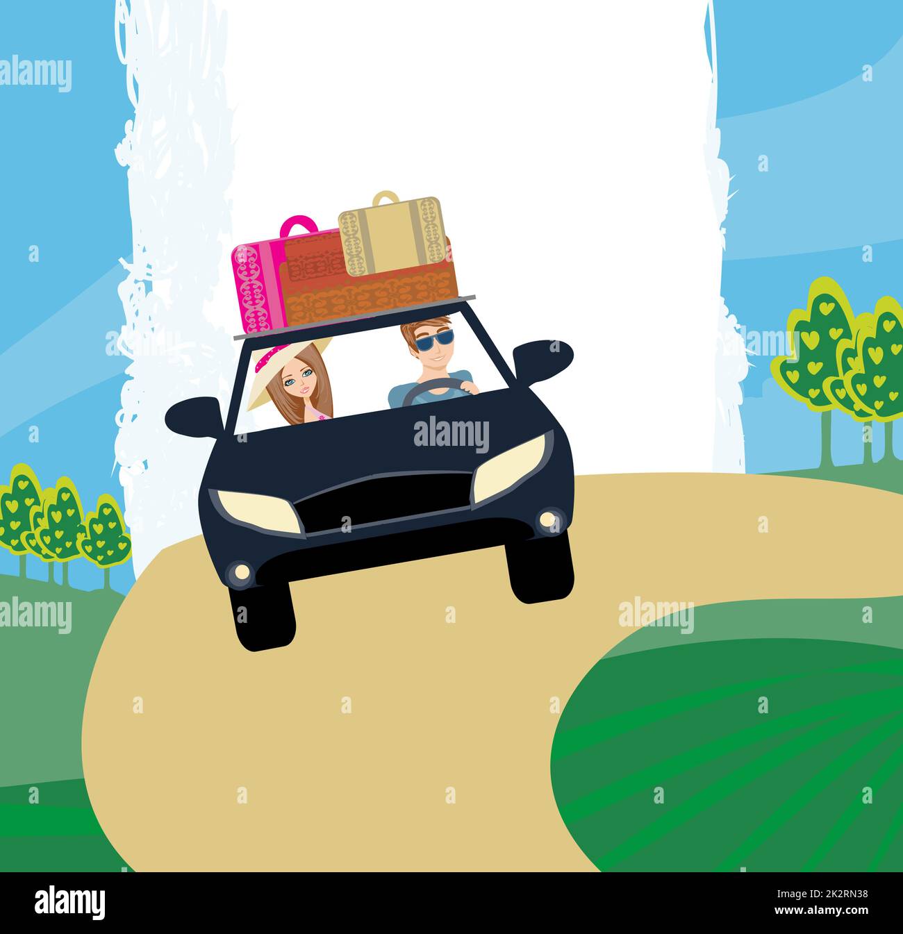 Happy travel couple in car Stock Photo - Alamy
