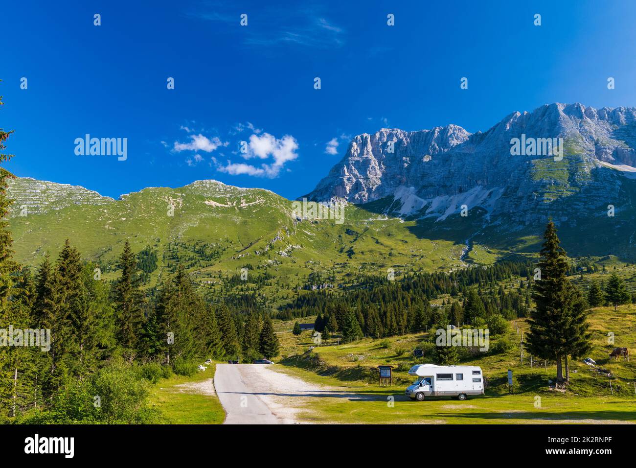 Caravan in summer mountain landscape, Alps, Italy Stock Photo - Alamy