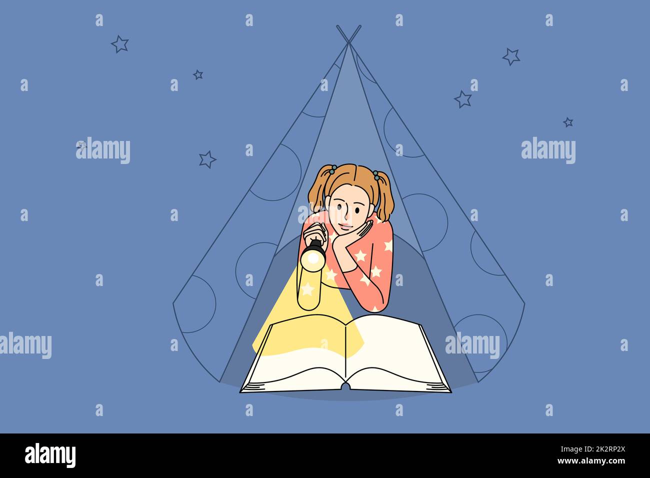 Teen girl child reading with flashlight Stock Photo - Alamy