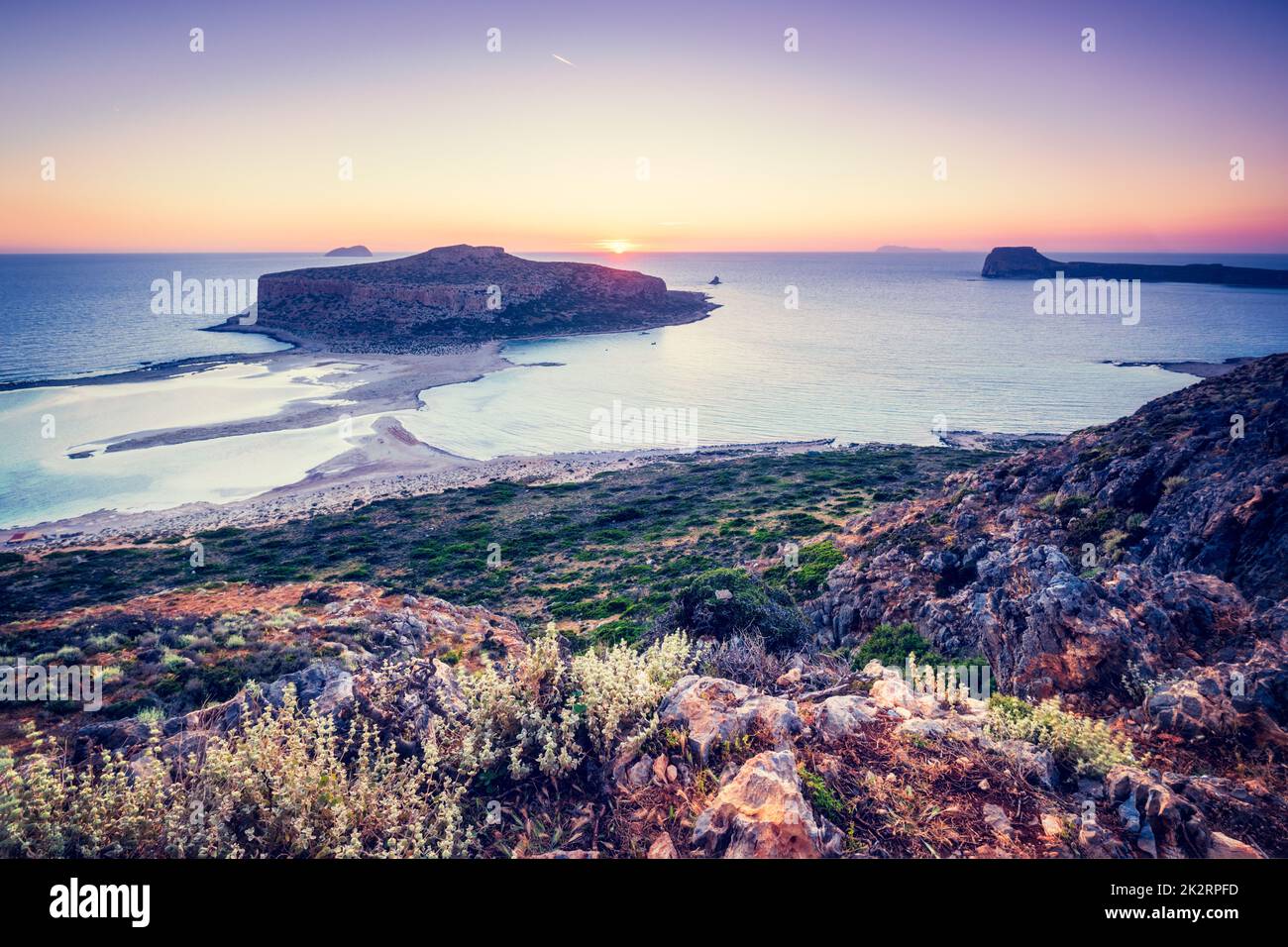 Sunset over Balos beach in Crete, Greece Stock Photo - Alamy