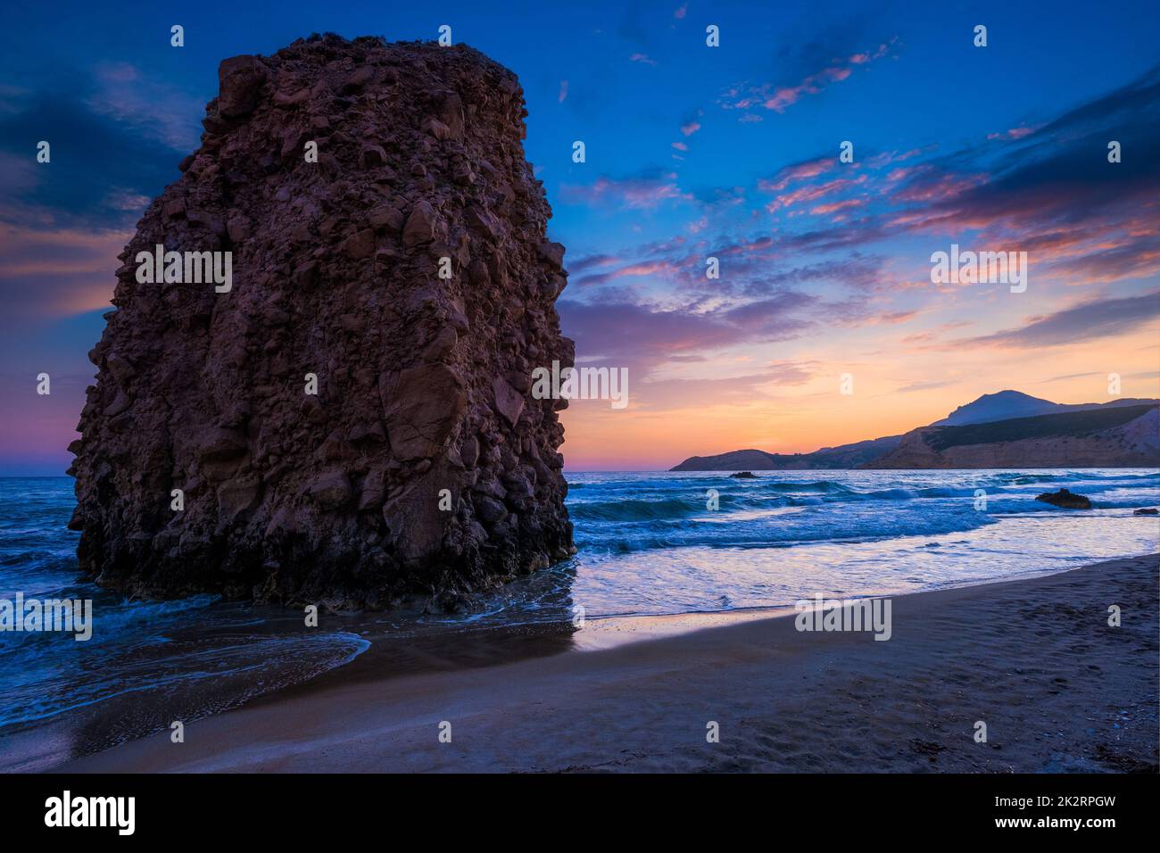 Fyriplaka beach on sunset, Milos island, Cyclades, Greece Stock Photo ...