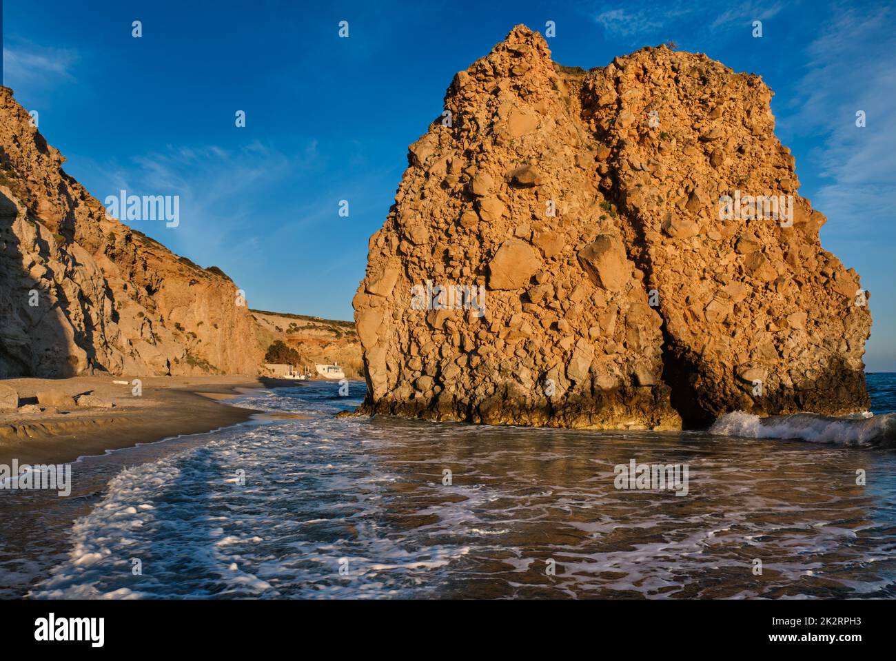 Fyriplaka beach on sunset, Milos island, Cyclades, Greece Stock Photo ...