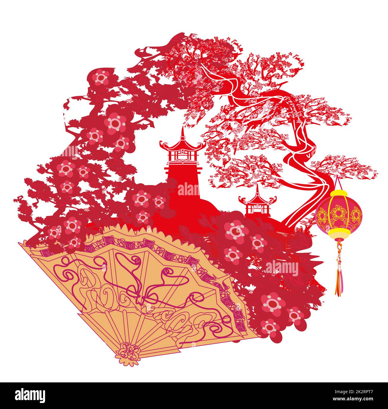 Chinese landscape and beautiful fan Stock Photo - Alamy