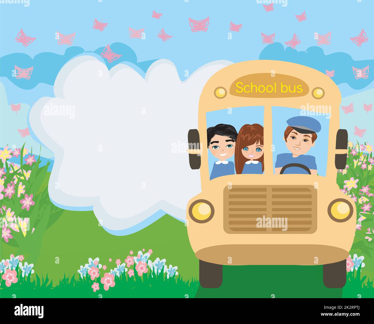 School bus with happy children Stock Photo - Alamy