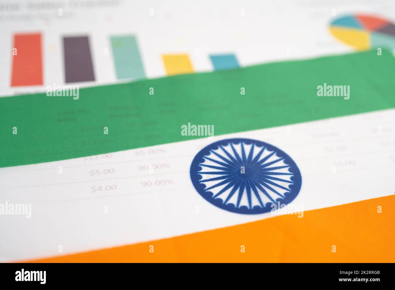 India flag on graph background, Business and finance concept Stock ...