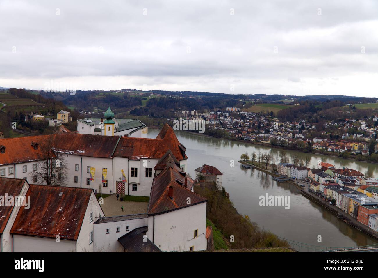 View of the Danube and Inn rivers from Veste Oberhaus near Passau Stock ...