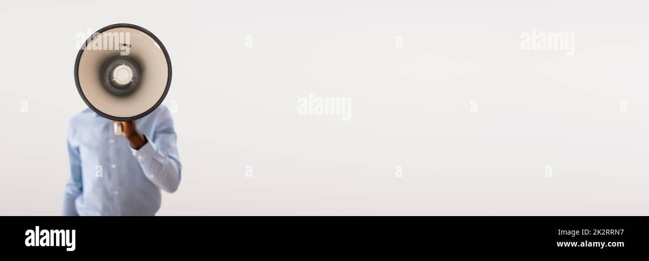 Beard Man Shouting Through A Megaphone Stock Photo - Alamy