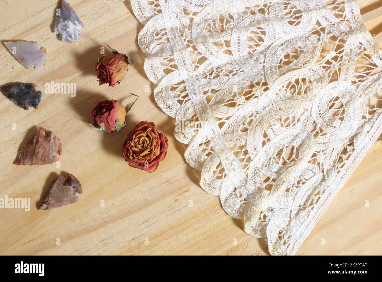 Vintage Lace With Beads and Native American Arrowheads Stock Photo - Alamy
