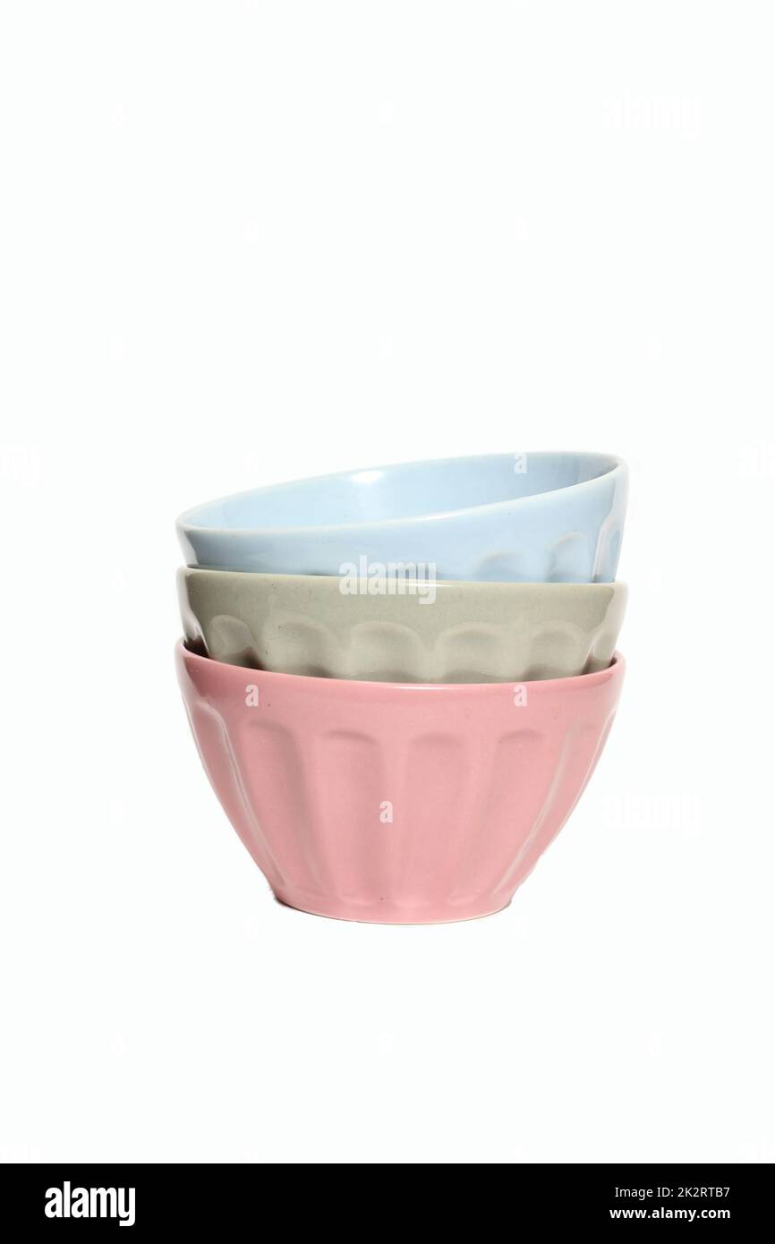 Set of Pastel Colored Bowls Isolated on White Background Stock Photo ...