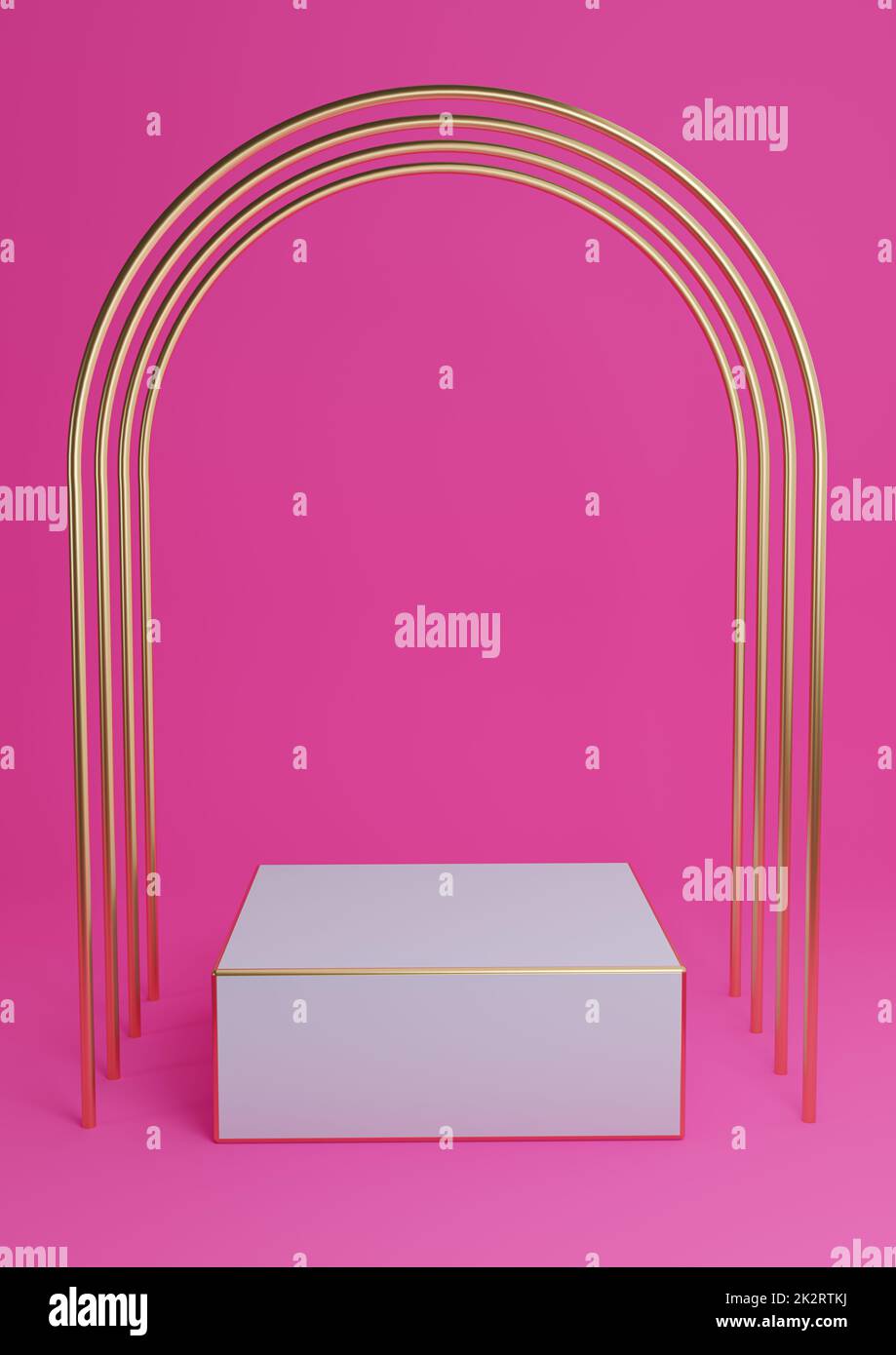 Bright magenta, neon pink 3D rendering minimal product display cube ...