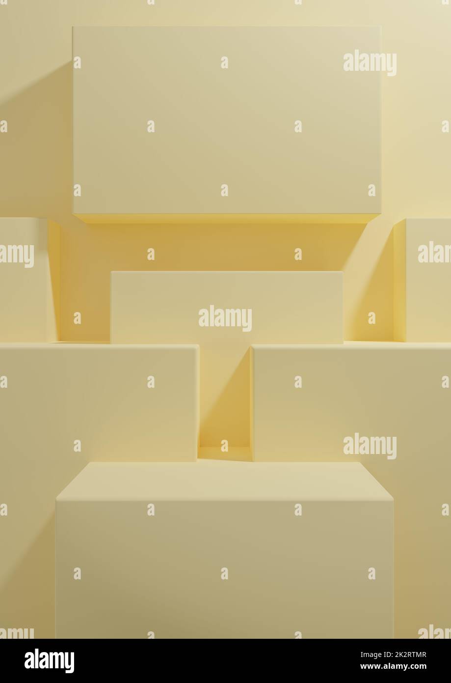 Warm, light, bright, pastel yellow 3D rendering product display ...