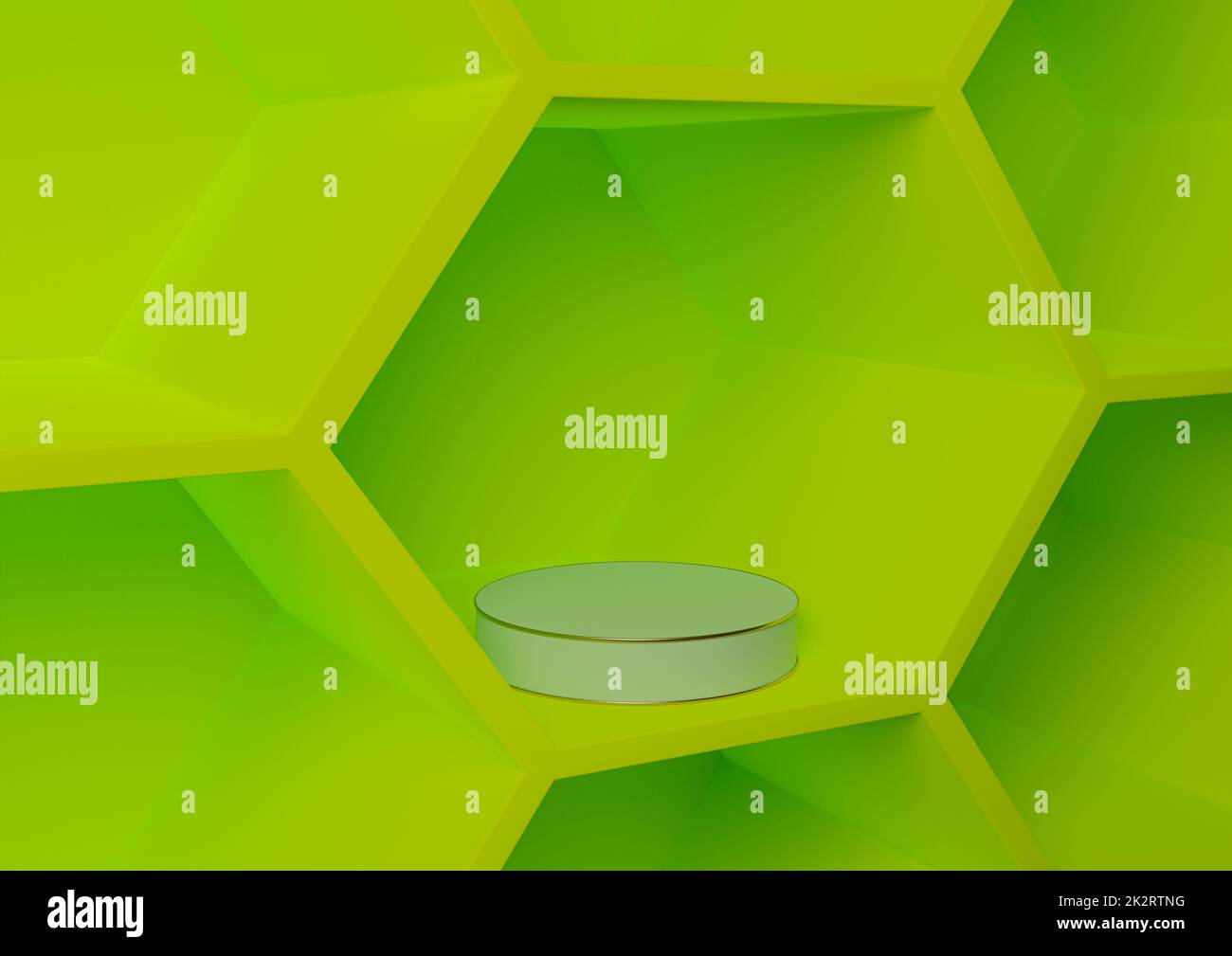 Bright, lime, neon green 3D rendering product display honeycomb pattern abstract background for ...