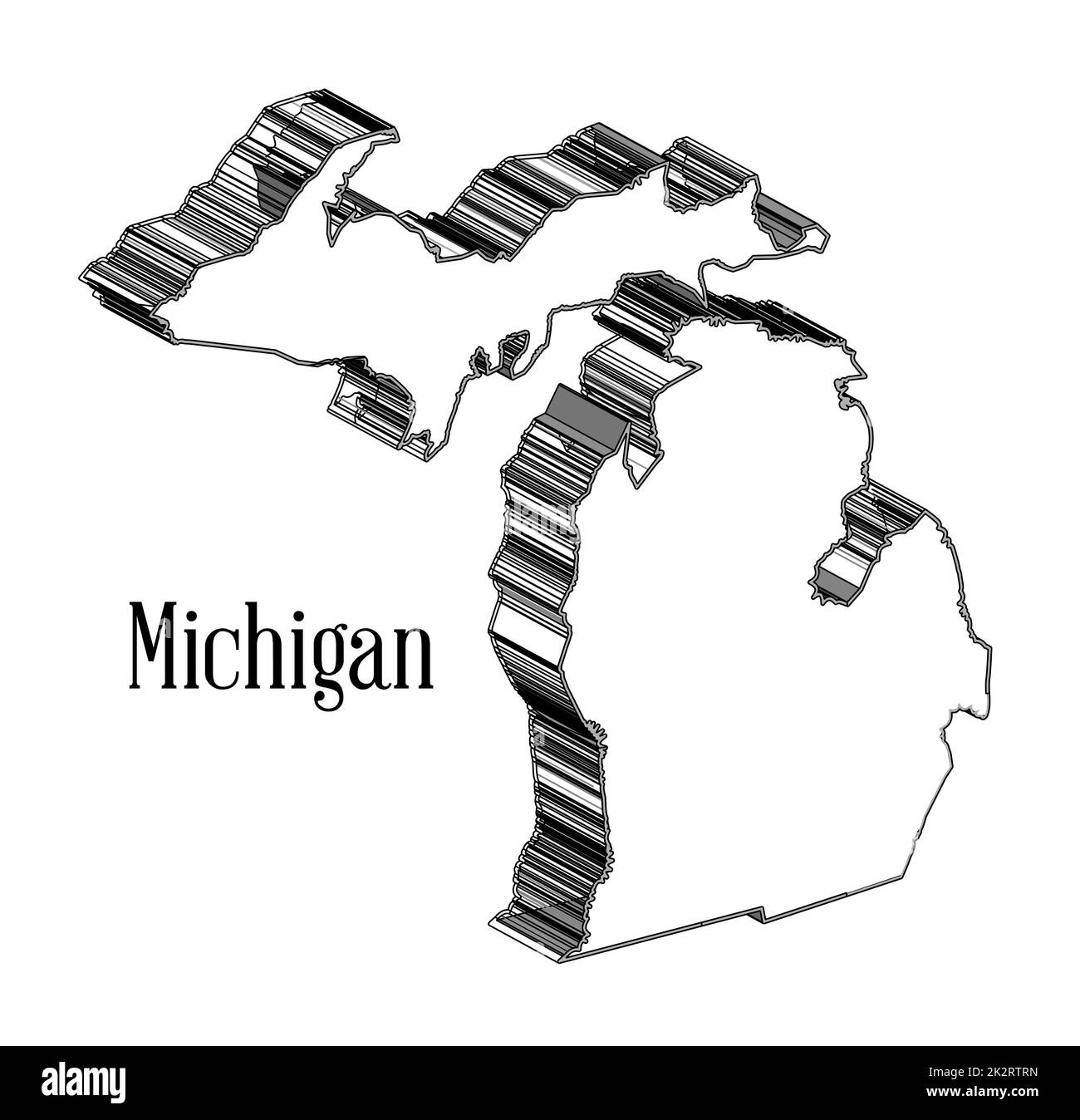 Michigan 3D Outline Map Stock Photo - Alamy