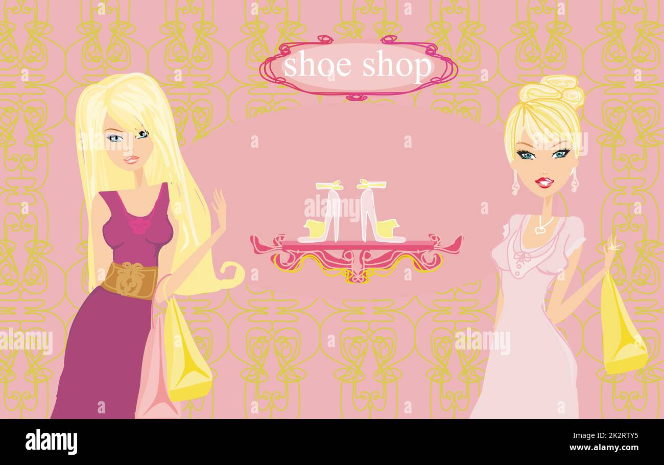 Fashion girls shopping in shoe shop Stock Photo - Alamy