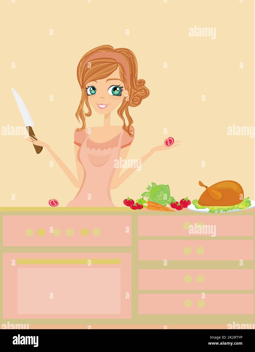 Beautiful lady cooking chicken and vegetables Stock Photo - Alamy