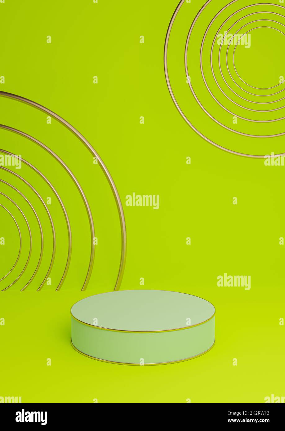 Bright, lime, neon green 3D rendering minimal product display luxury cylinder podium or product ...
