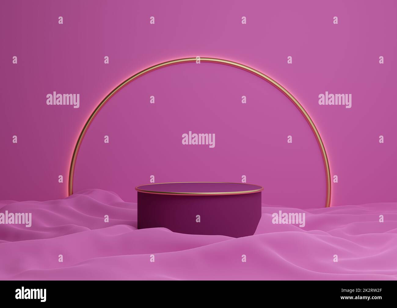 Bright magenta, neon pink 3D rendering luxurious product display podium ...