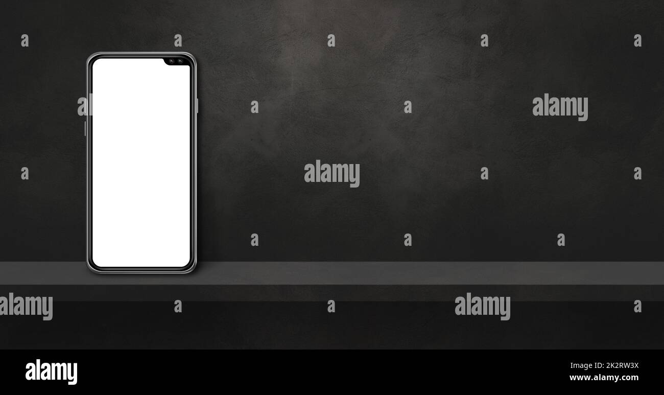 Mobile phone on black wall shelf. Background banner Stock Photo - Alamy