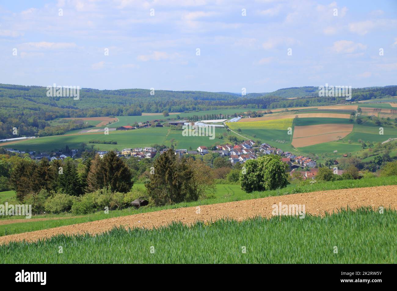 View over meadows and fields to the city of Eberdingen Stock Photo - Alamy