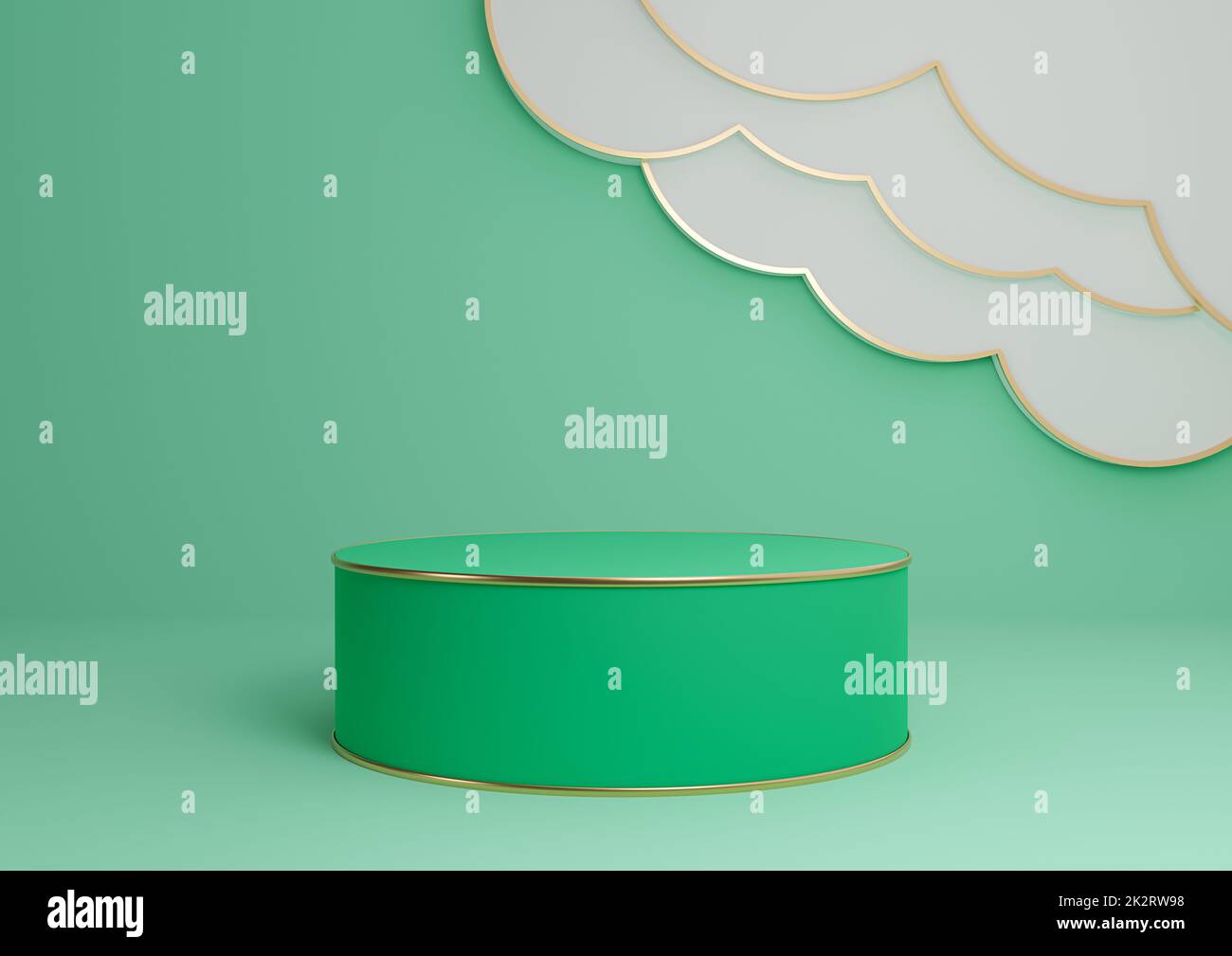 Bright turquoise green 3D rendering product display podium or stand with abstract clouds and ...