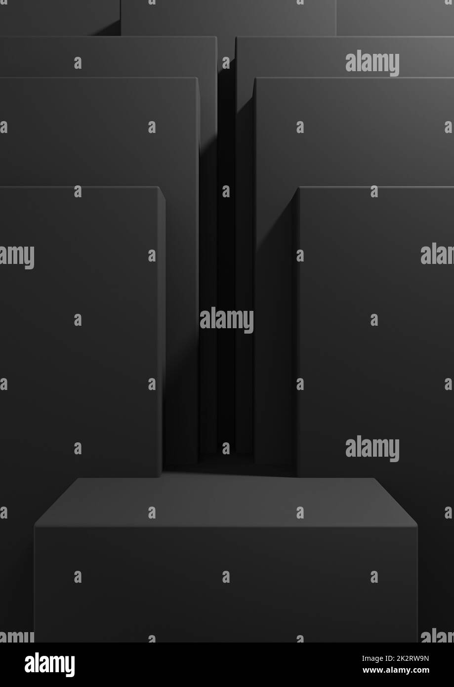 Black, dark gray, black and white 3D rendering simple, minimal, geometric background for product ...