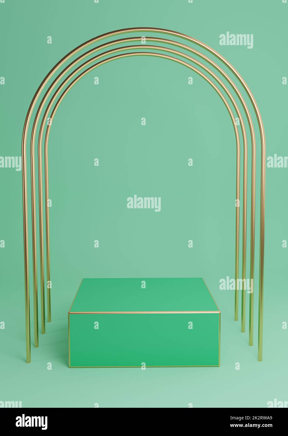 Bright turquoise green 3D rendering minimal product display cube podium or stand with luxury ...