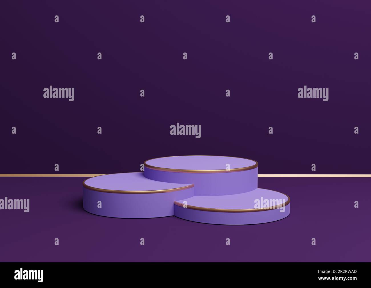 Dark purple, violet 3D rendering simple product display with three ...