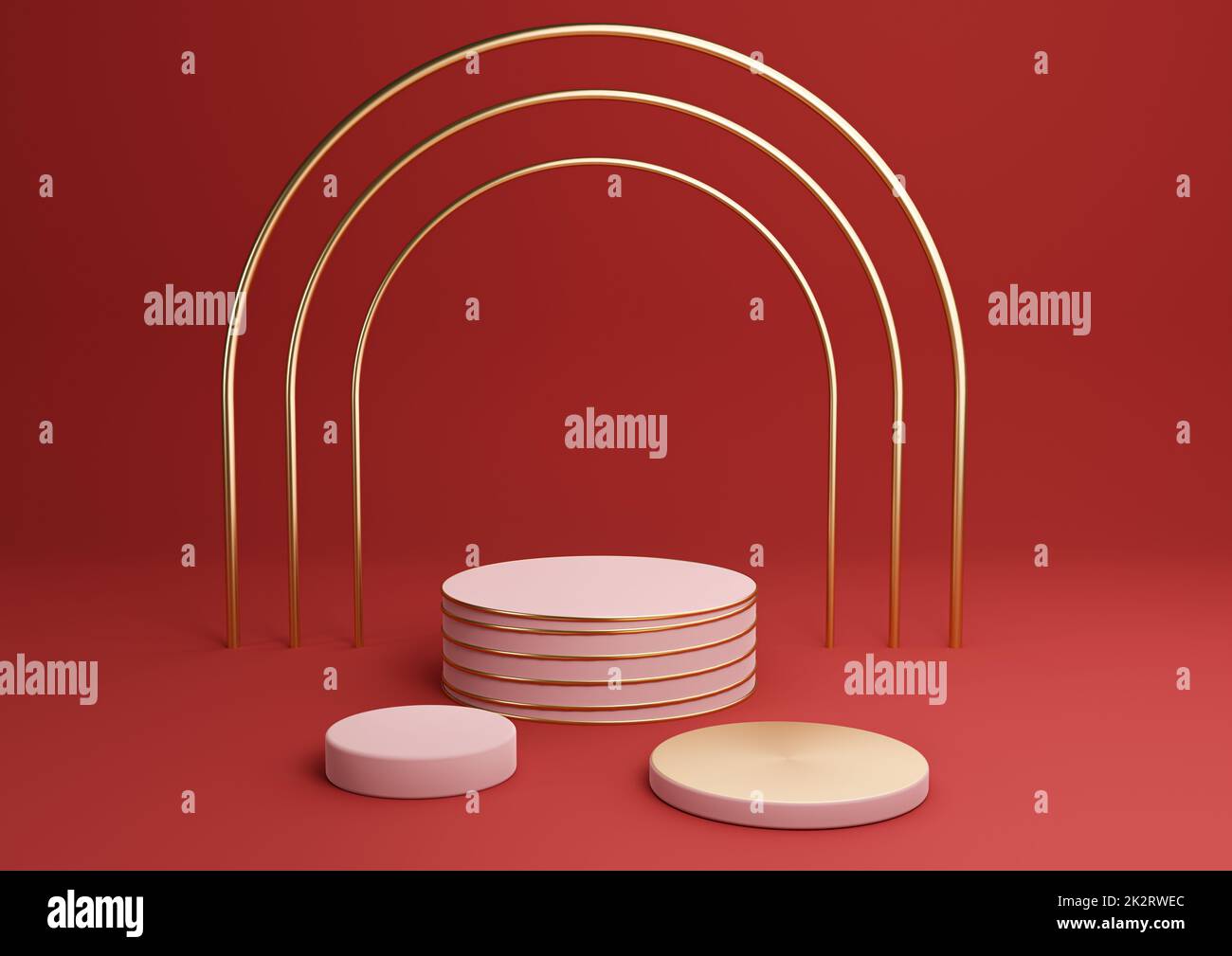 Bright maroon, dark red 3D rendering simple product display cylinder ...