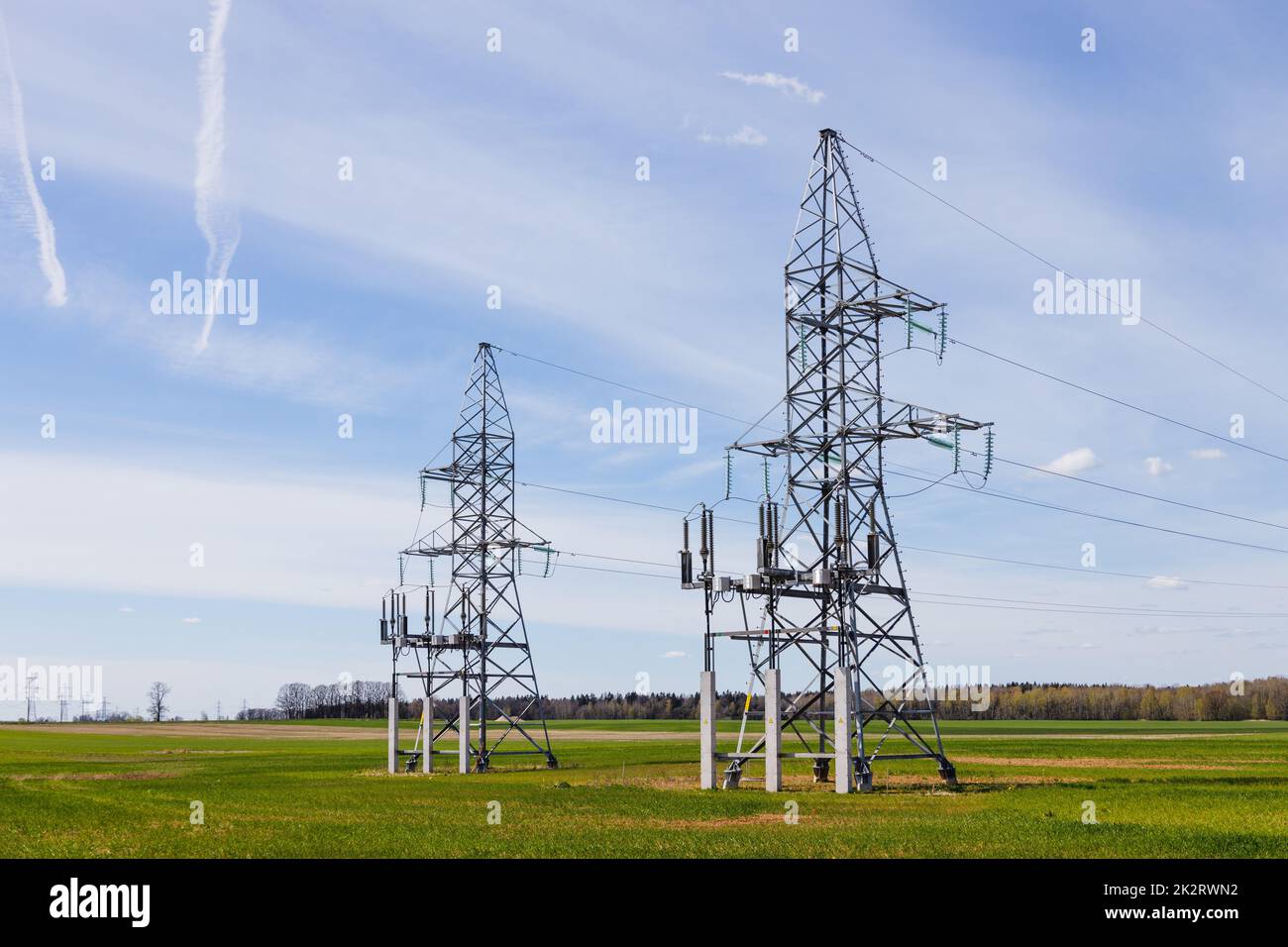 High voltage pole or High voltage electricity tower and transmission ...