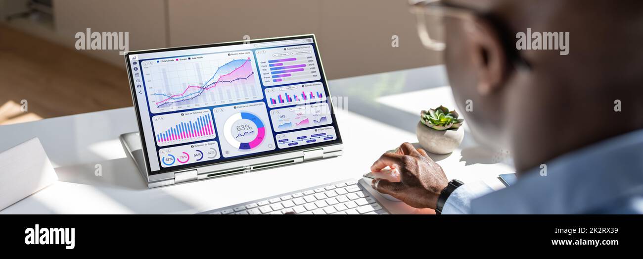 African Businessman Using Analytics Data KPI Dashboard Stock Photo - Alamy