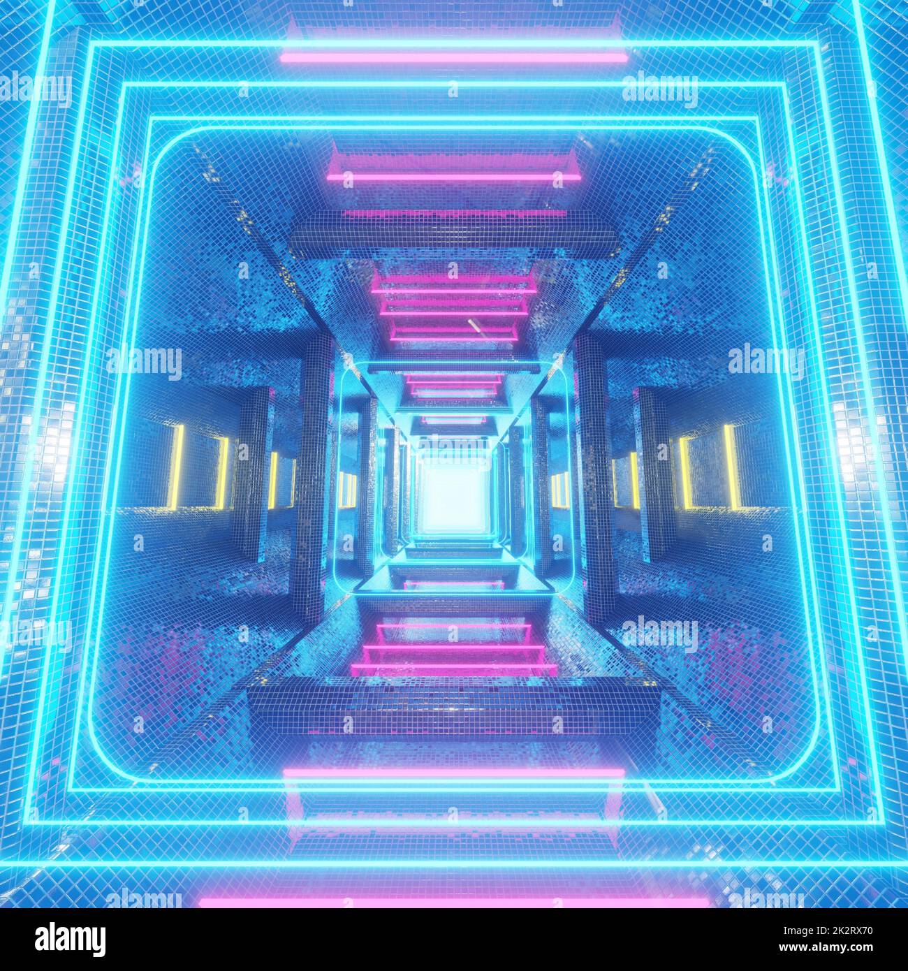 Tiles And Neon Light Tunnel Stock Photo - Alamy