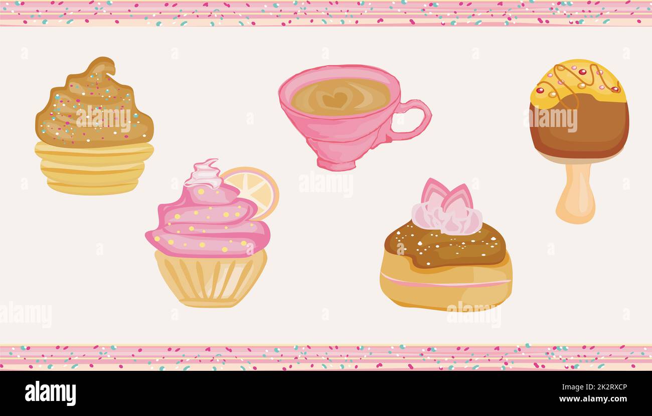 sweet dessert background set Stock Photo - Alamy