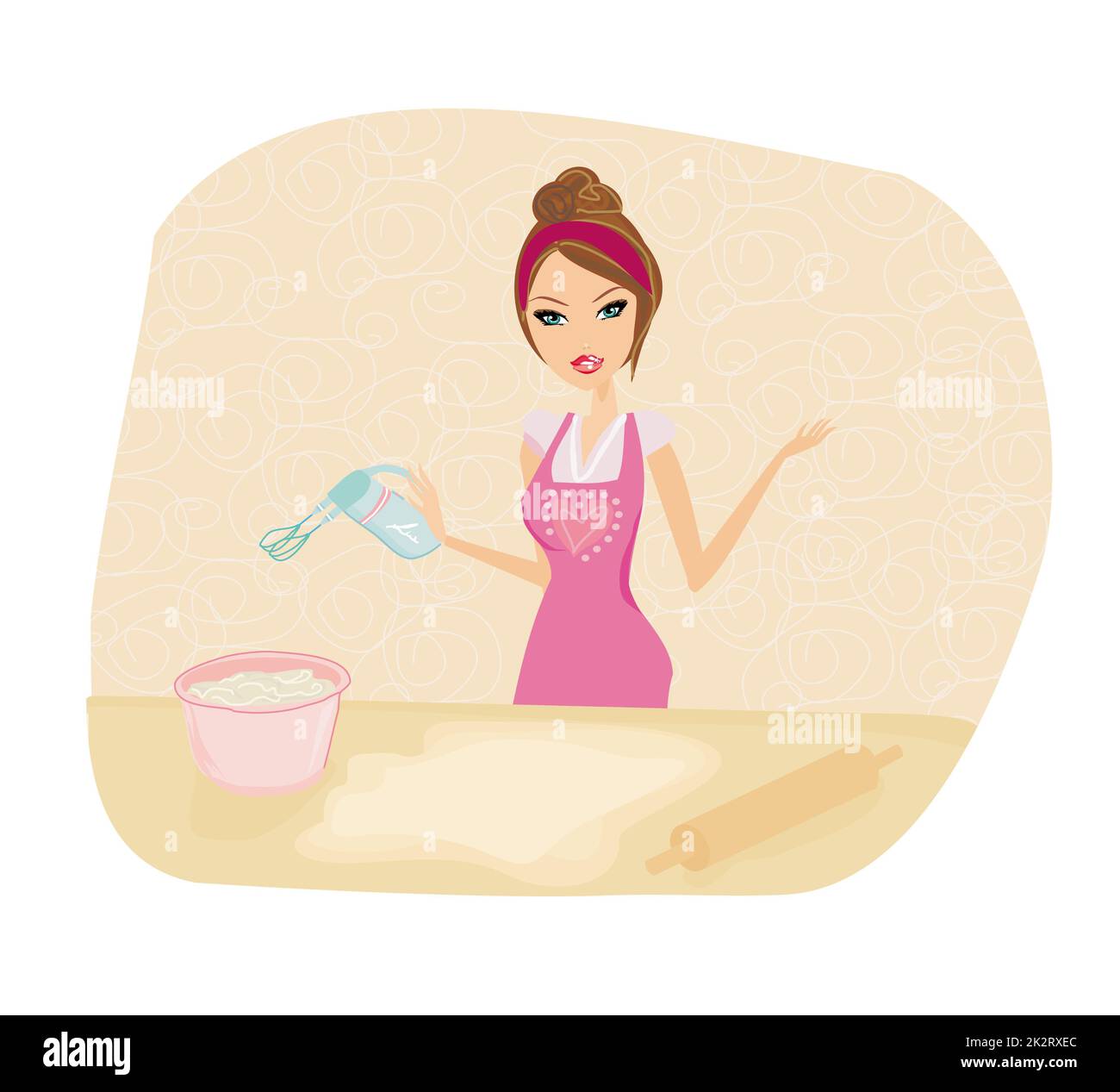 Beautiful lady cooking cake in the kitchen Stock Photo - Alamy