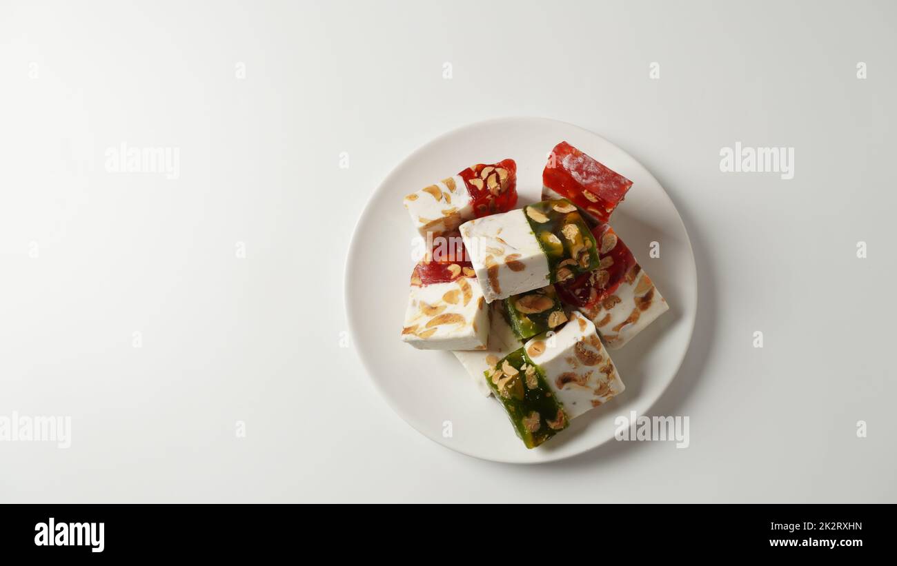 Assorted Turkish delights Rahat lokum. Colorful cubes of Turkish ...
