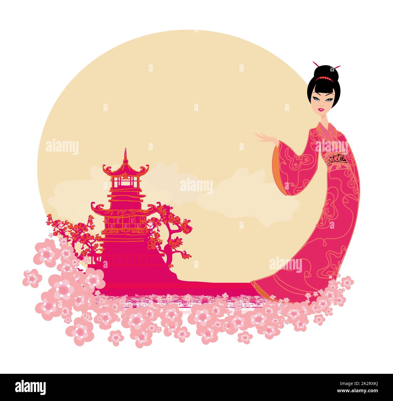 Beautiful landscape japan old building silhouette asian card hi-res ...