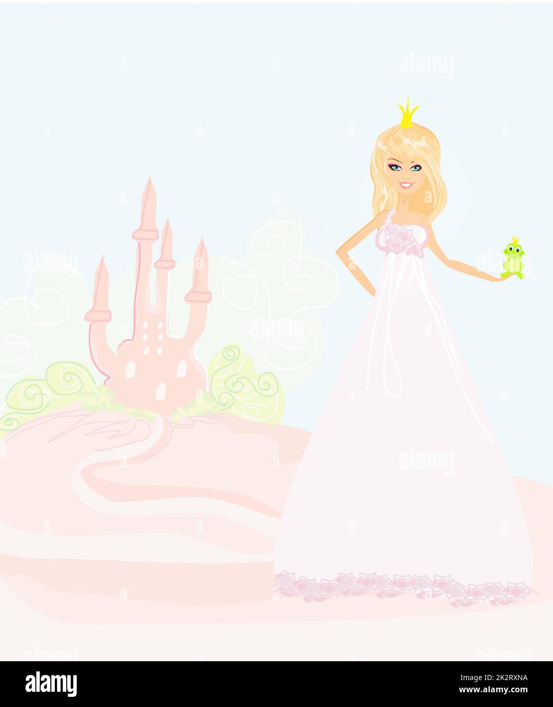 Beautiful young princess holding a big green frog Stock Photo - Alamy