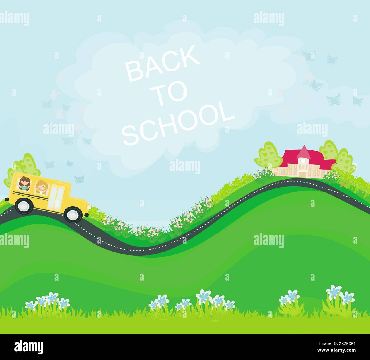 a school bus heading to school with happy children Stock Photo - Alamy