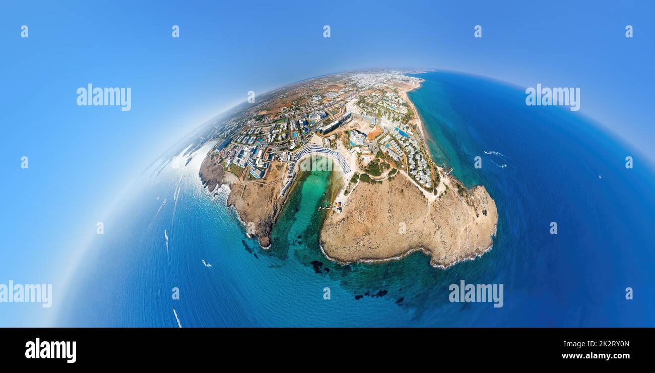 Aerial view of Ayia Napa and Sandy Bay beach. Famagusta District ...