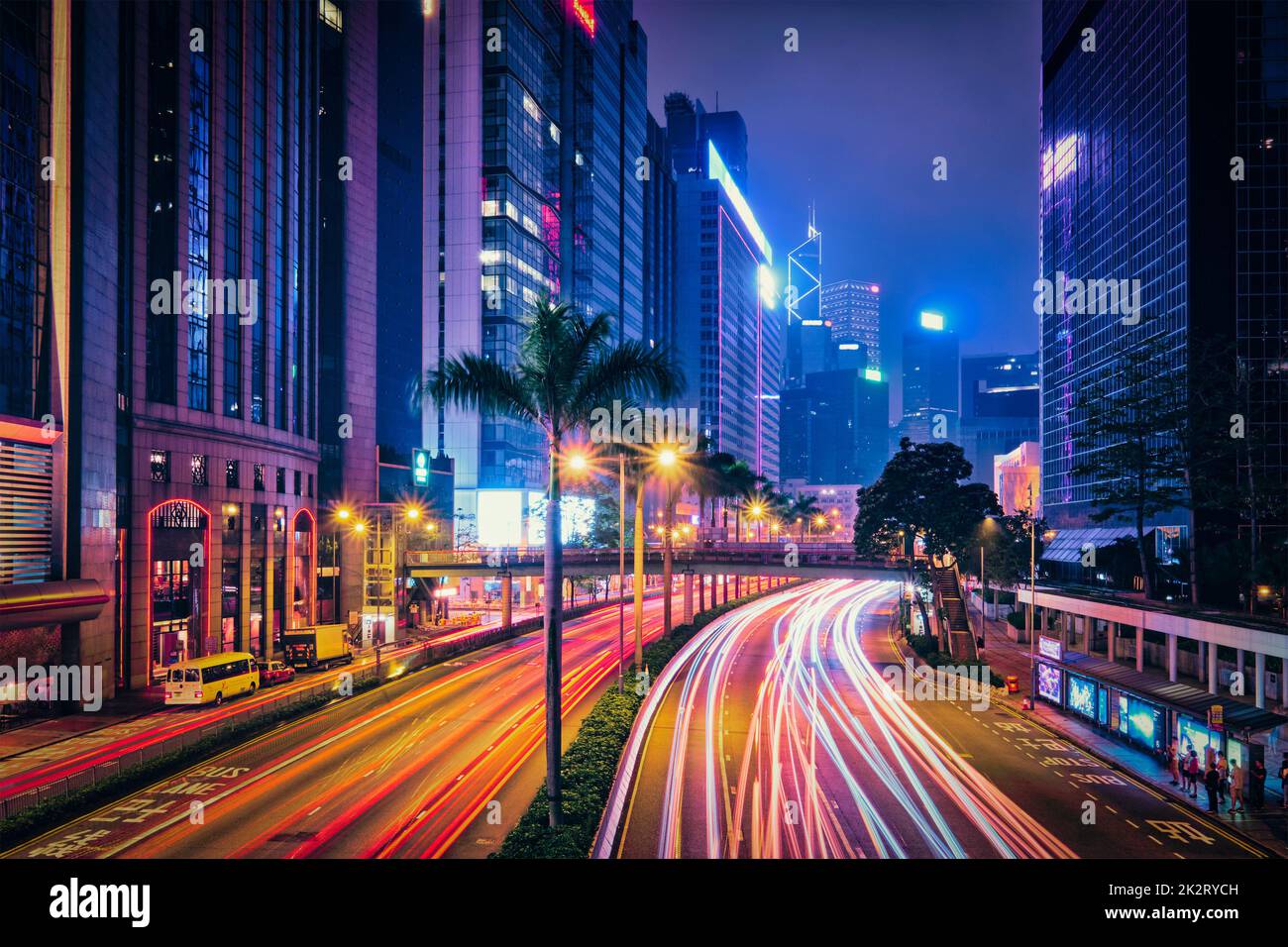 Street traffic in Hong Kong at night Stock Photo - Alamy