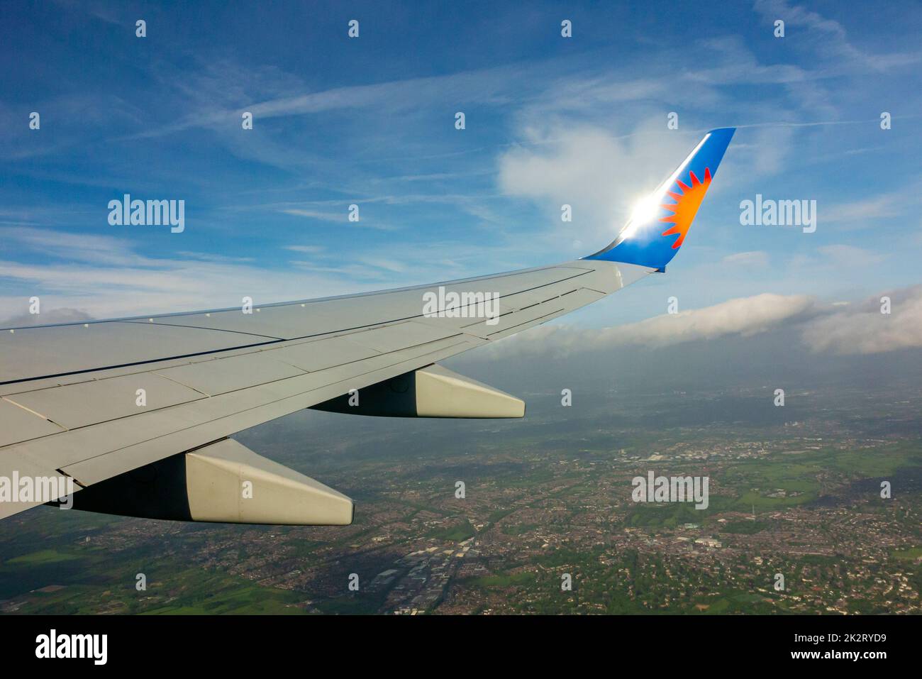 View from window of the wing of a Jet 2 Boeing 737 aircraft shortly ...