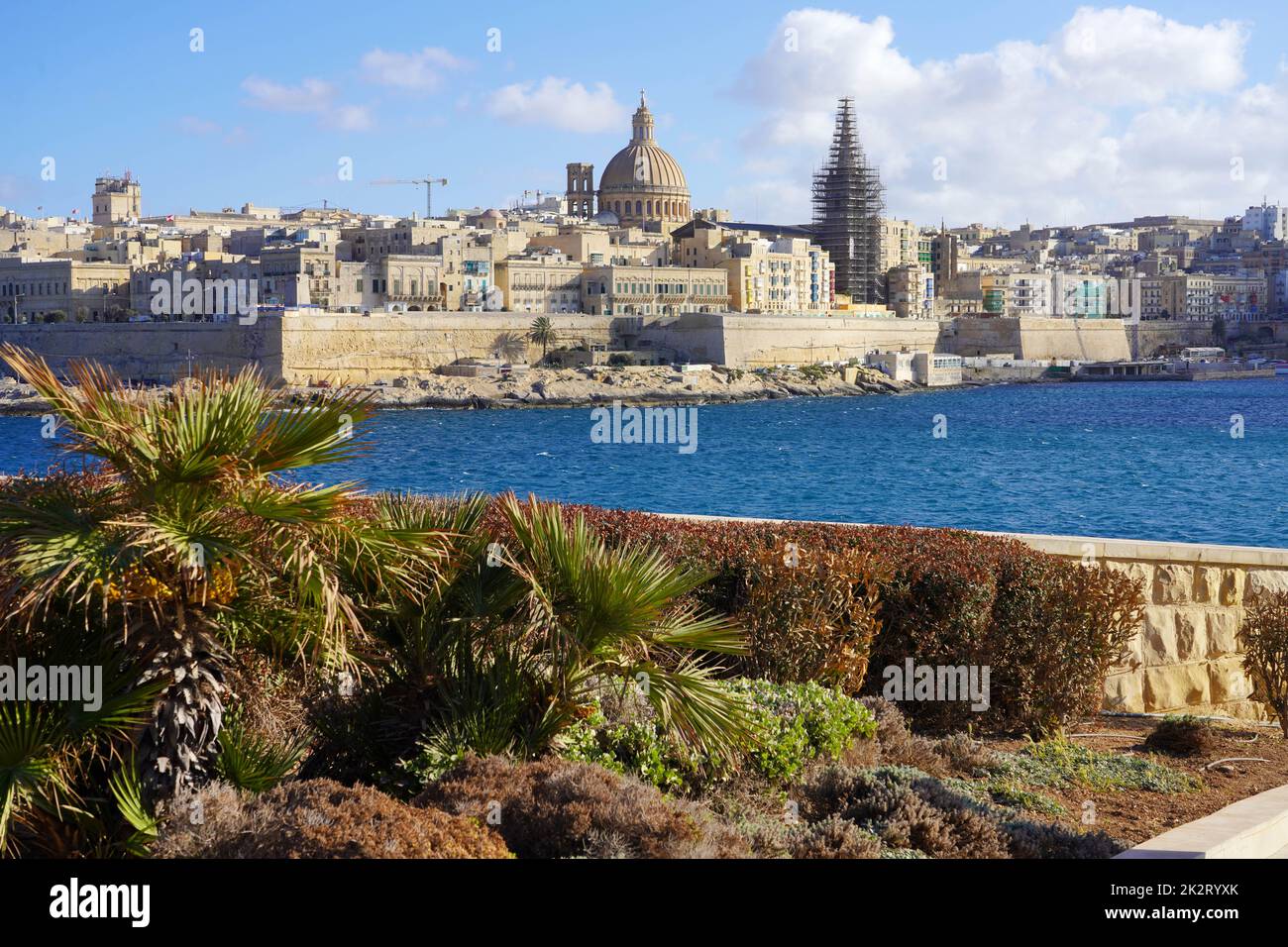 Cityscape of the Valletta City from Tigne Point Foreshore, Malta Stock ...