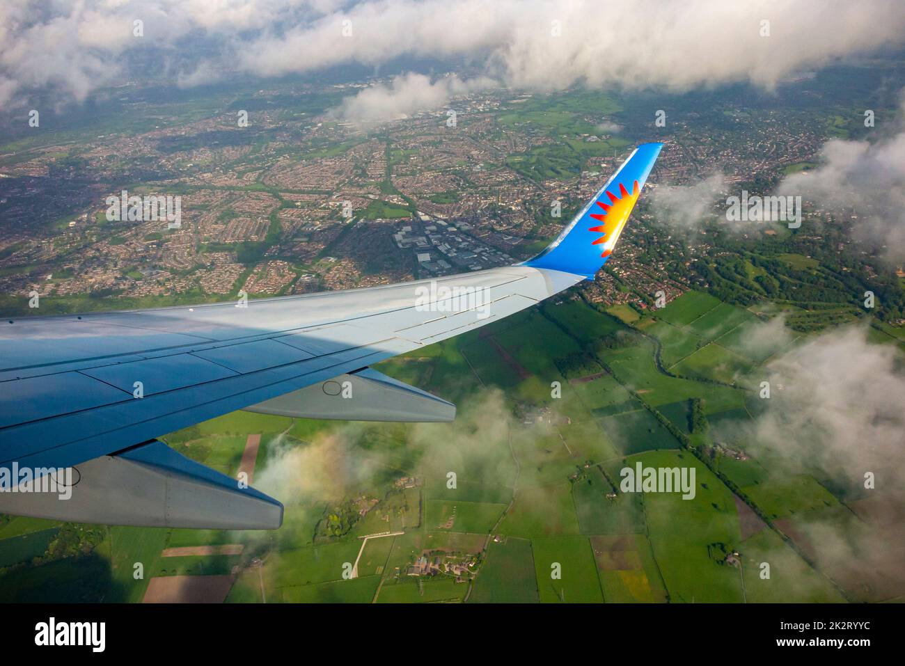 View from window of the wing of a Jet 2 Boeing 737 aircraft shortly ...