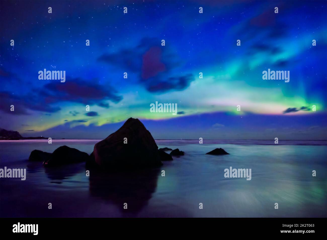 Aurora borealis northern lights. Lofoten islands, Norway Stock Photo ...