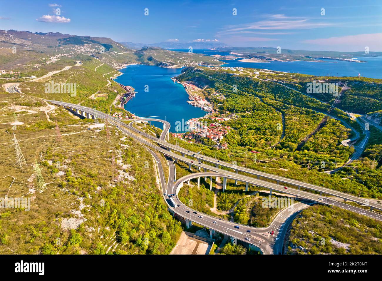 Town of Bakar in Kvarner bay aerial view above highway Stock Photo - Alamy