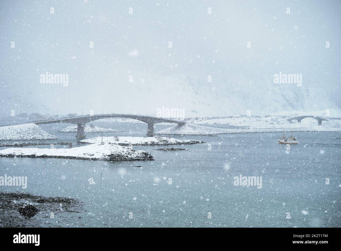 Snowfall on Lofoten islands, Norway Stock Photo - Alamy