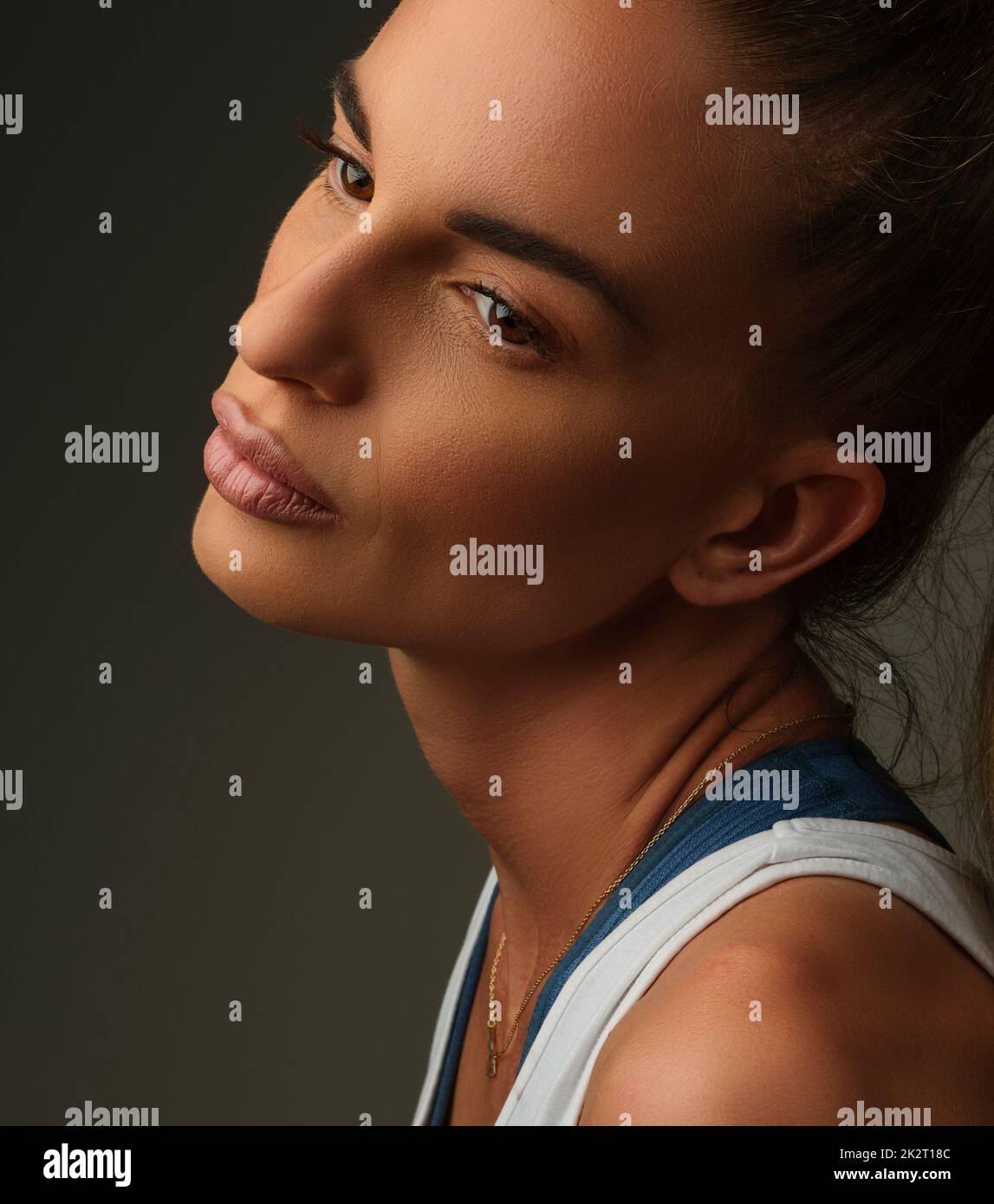 A vertical shot of a Croatian woman against the black background Stock ...