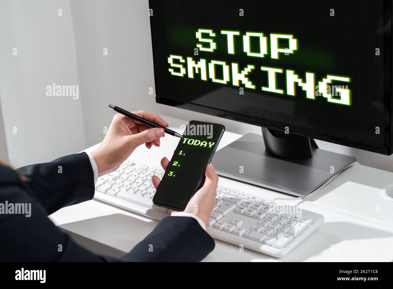 Hand writing sign Stop Smoking. Business approach Discontinuing or ...