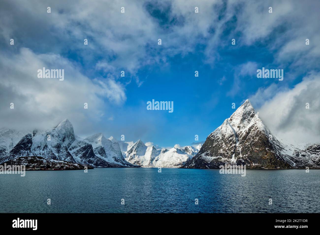 Norwegian fjord and mountains in winter. Lofoten islands, Norway Stock ...