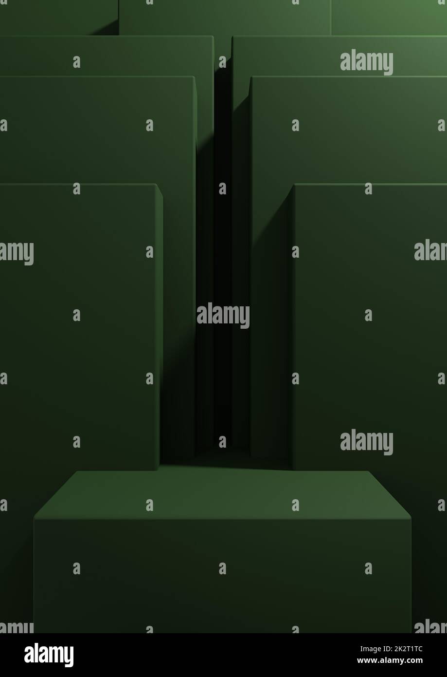 Dark, warm green 3D rendering simple, minimal, geometric background for product podium, stand ...